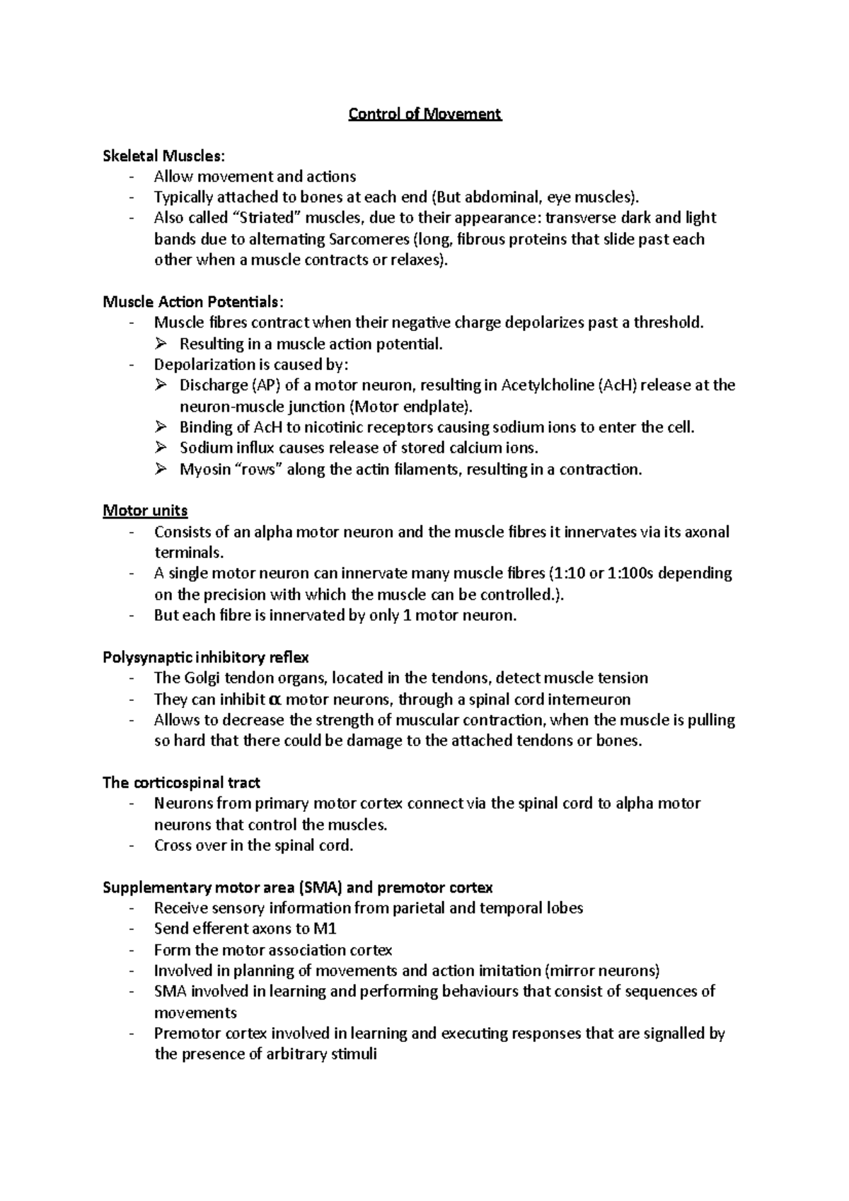 Control of Movement - Control of Movement Skeletal Muscles : - Allow ...