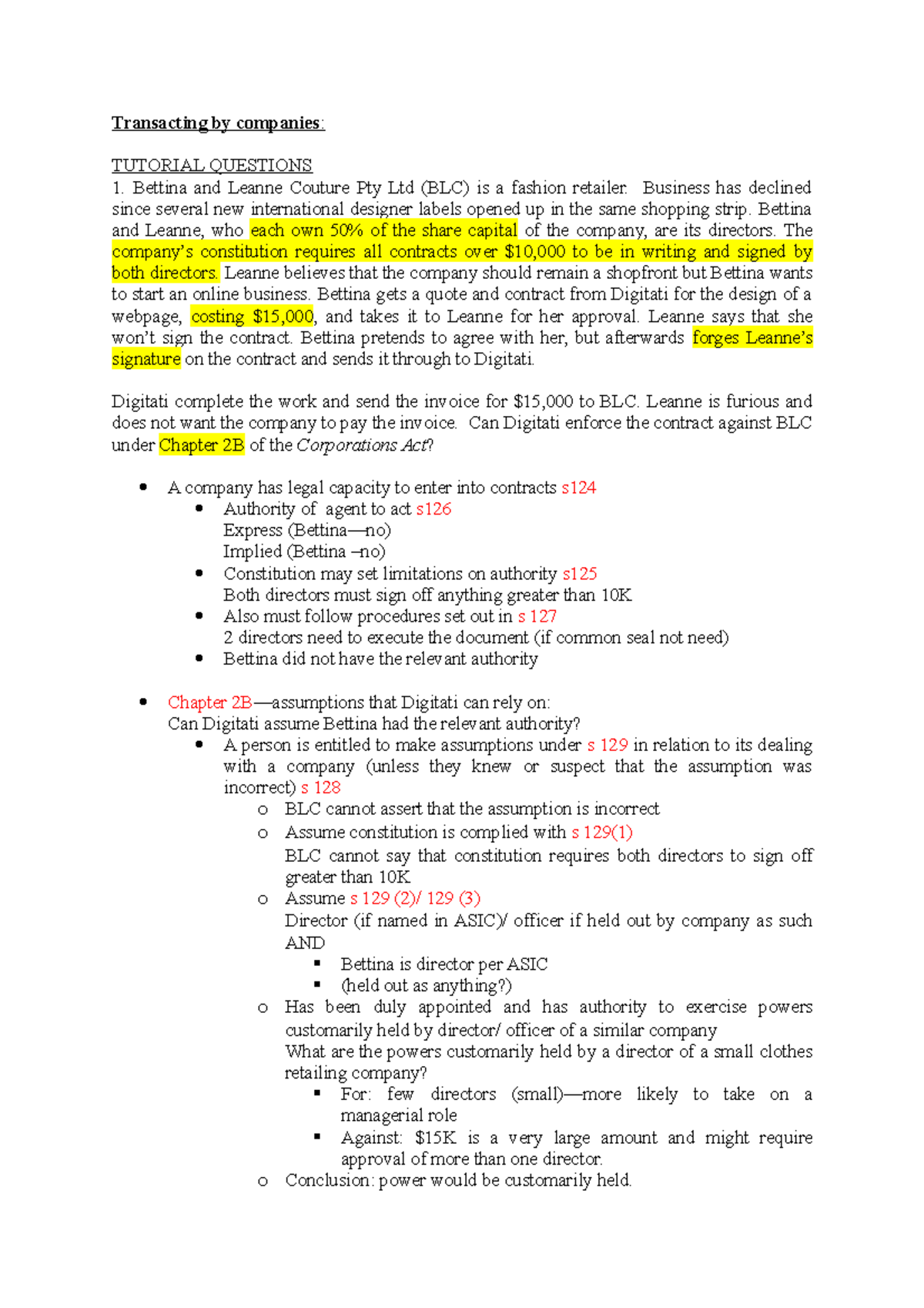 Transacting by companies - Corporate Law - Transacting by companies ...