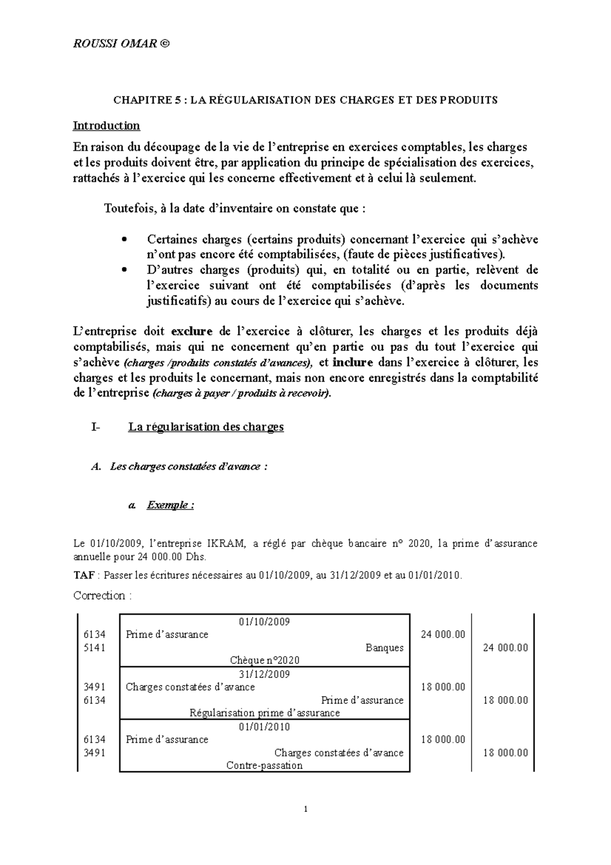 Régularisations des charges et des produits - CHAPITRE 5 : LA ...