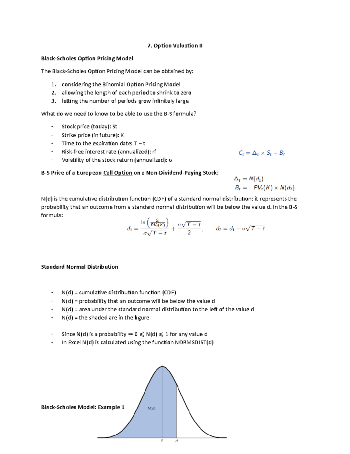7. Option Valuation II - Option Valuation II Black-Scholes Option ...