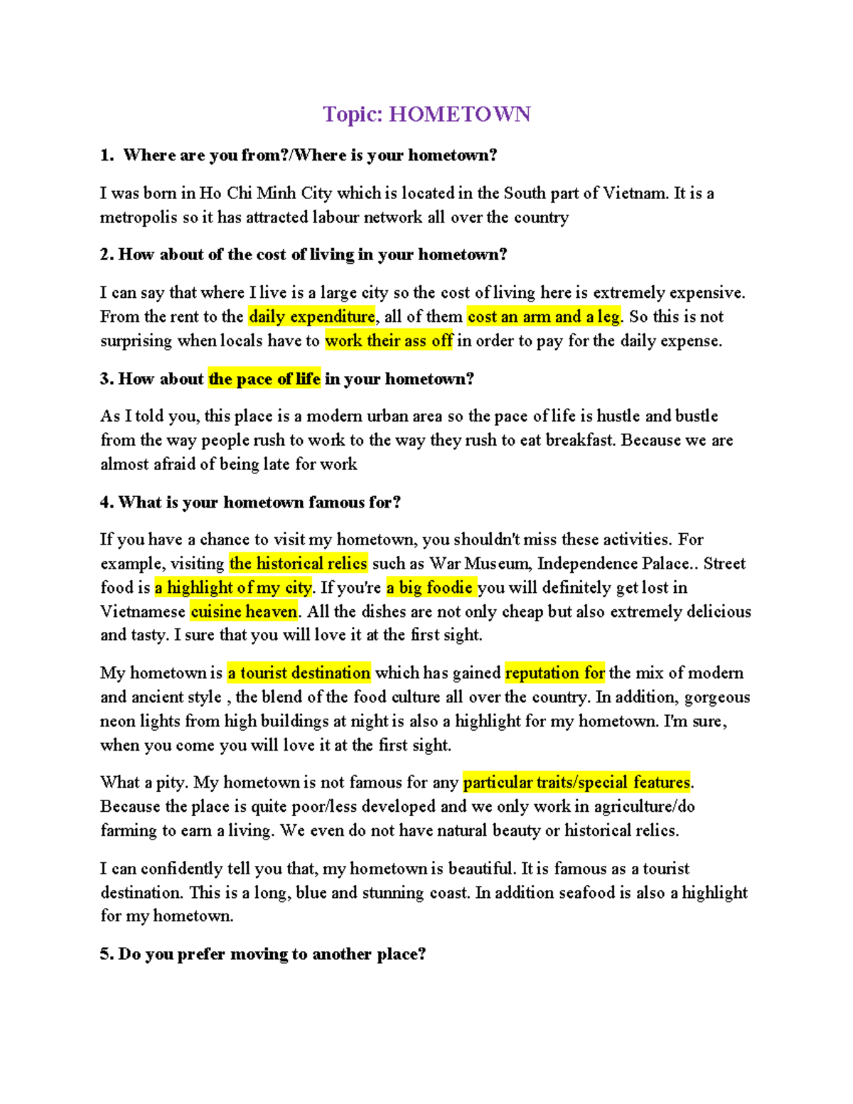 Hometown-[speaking-Bài Soạn] - Topic: HOMETOWN Where are you from ...