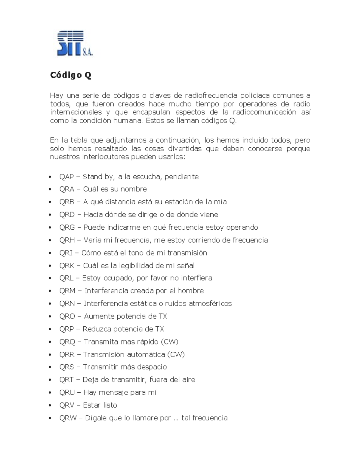 Código Q - Código Q Hay una serie de códigos o claves de ...