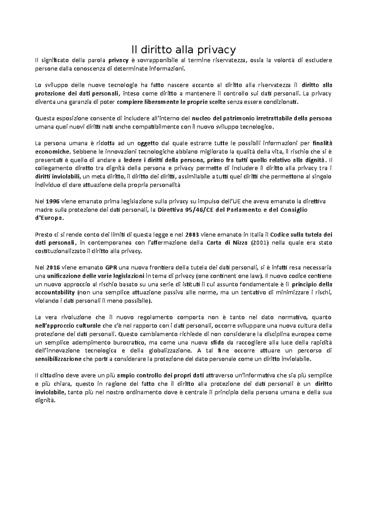 Il diritto alla privacy - Lo sviluppo delle nuove tecnologie ha fatto ...
