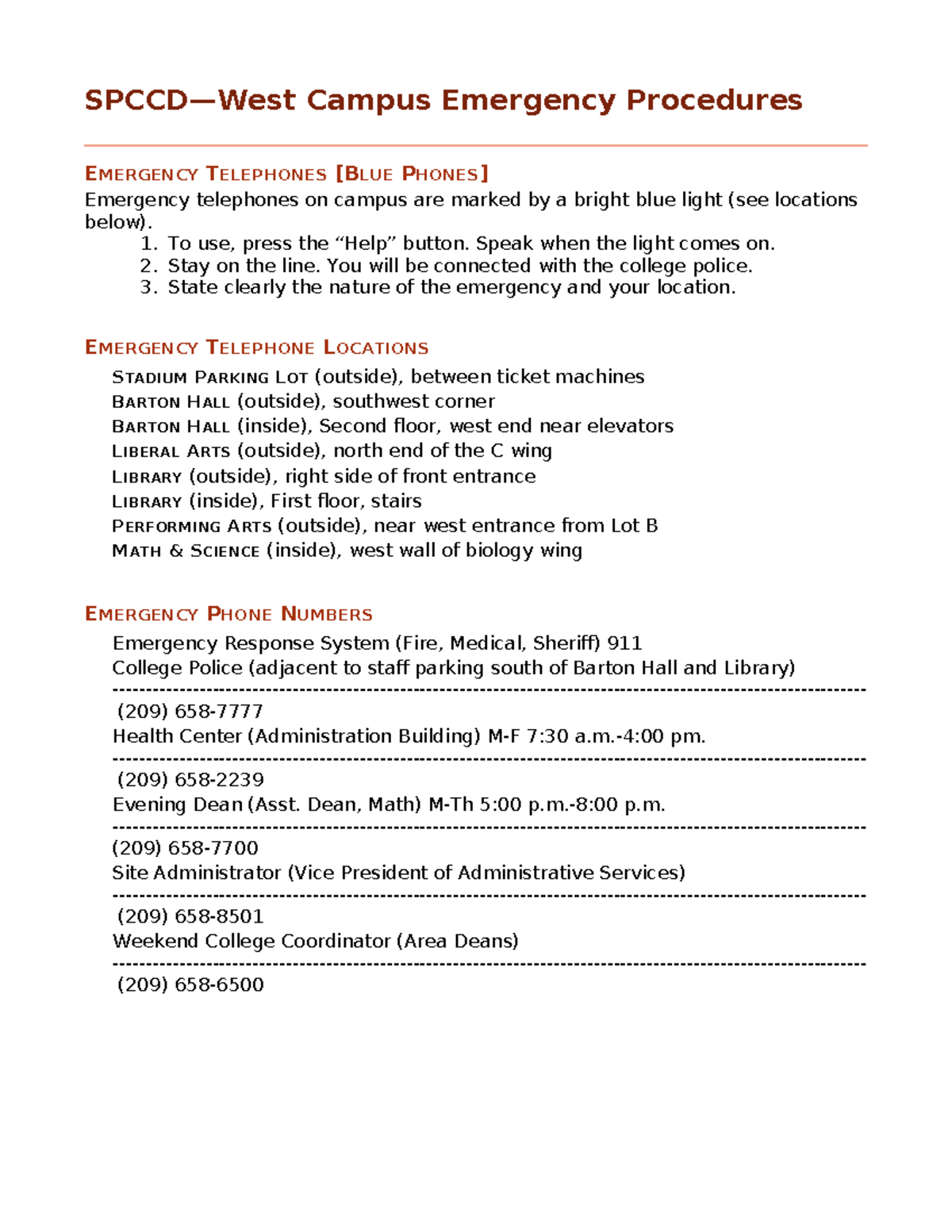 Zeth - idk - SPCCD—West Campus Emergency Procedures EMERGENCY ...