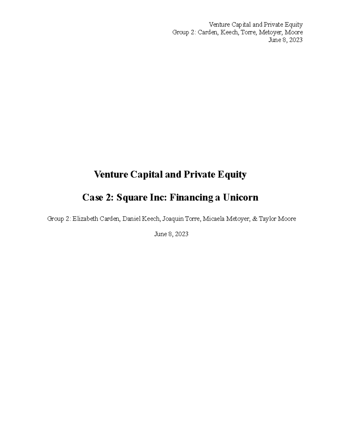 Square Inc Group Project Clean Version 2 - 5382-995 - University of ...