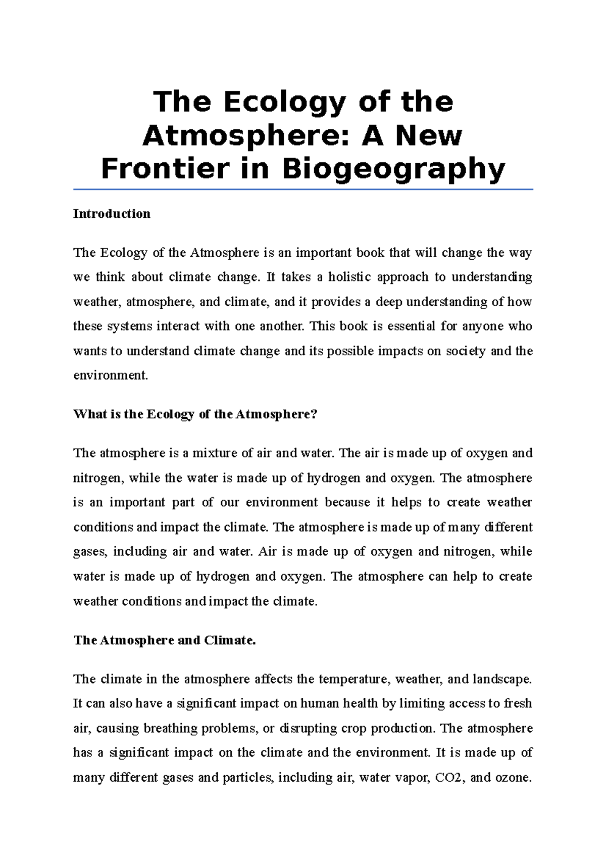 The Ecology of the Atmosphere A New Frontier in Biogeography - The Ecology of the Atmosphere: A ...