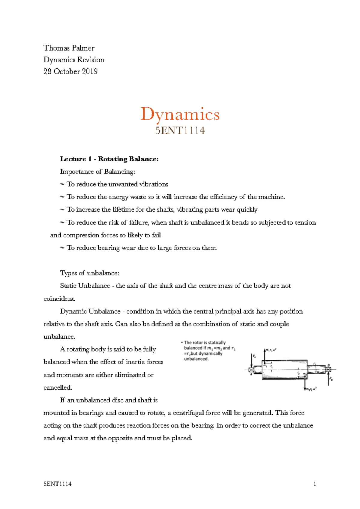 Dynamics Revision - Lecture notes All - Thomas Palmer Dynamics Revision ...