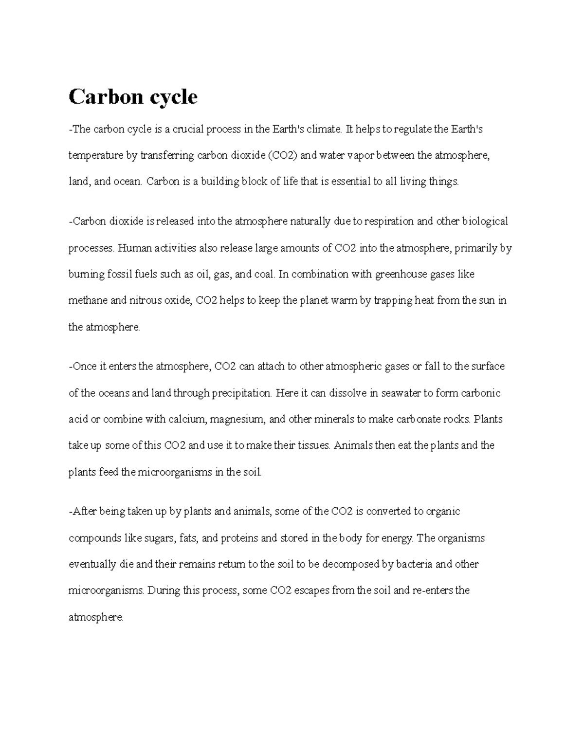 Carbon cycle * - notes from 1/6 - Carbon cycle -The carbon cycle is a ...