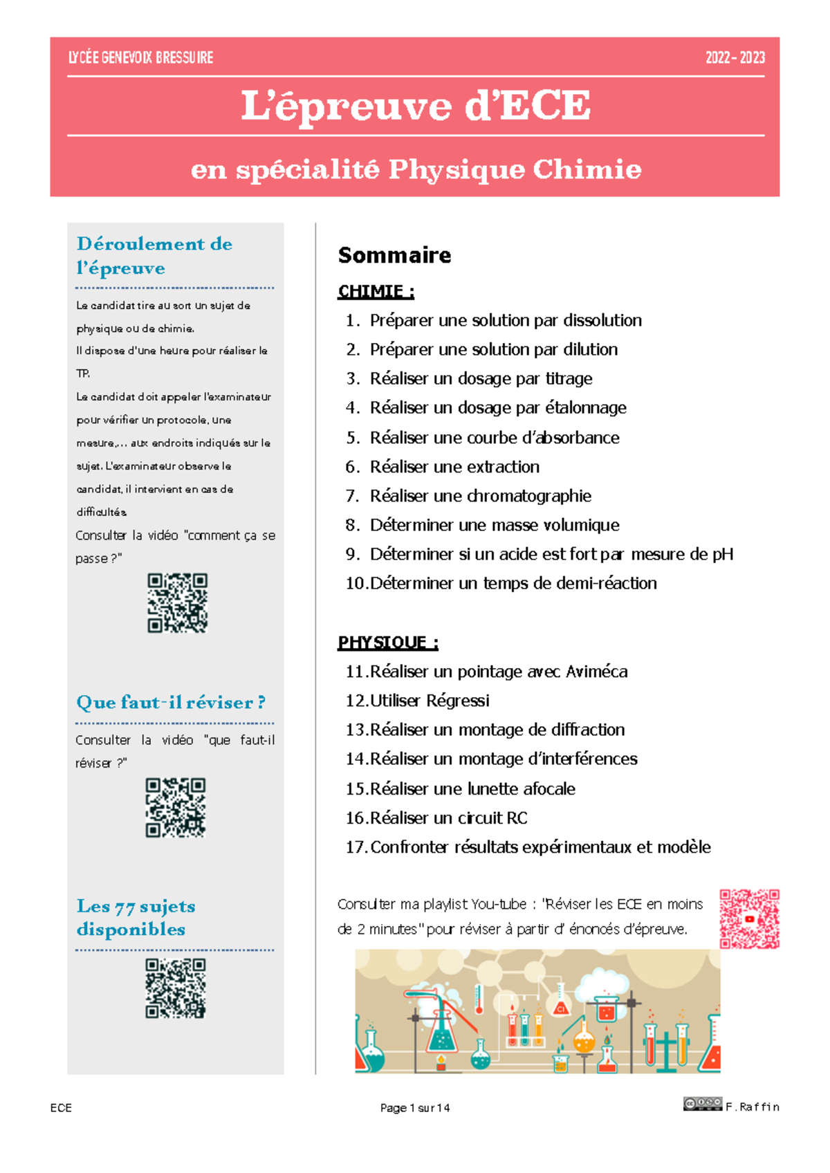 Livret ECE sans python Bac 2023 - Sommaire ####### CHIMIE : ####### 1. Préparer une solution par ...