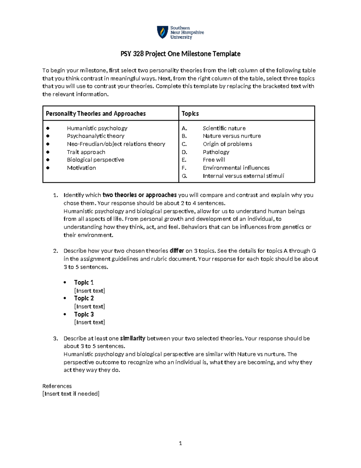 PSY 328 Project One Milestone Template - Next, from the right column of ...