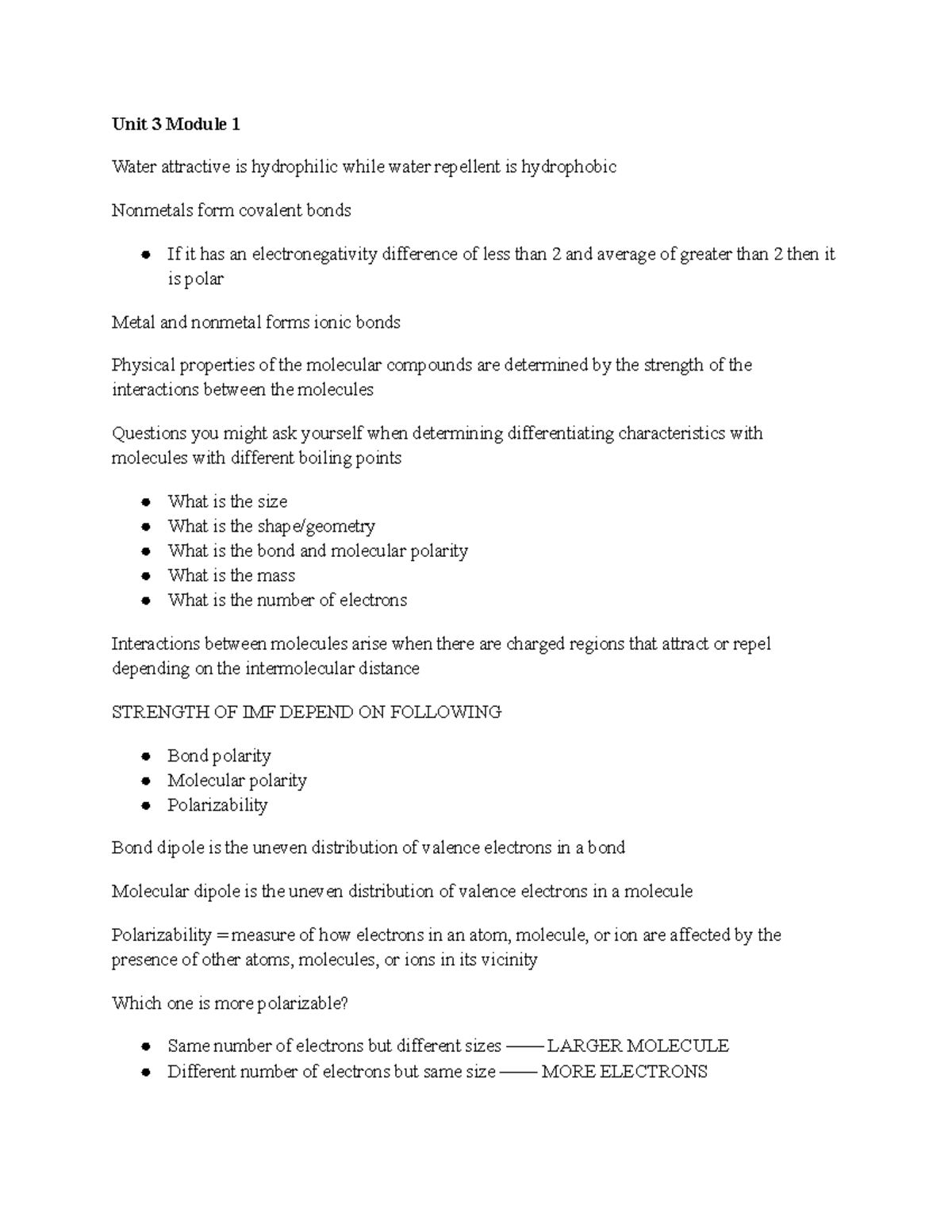 Principles of Chemistry I Unit 3 - Unit 3 Module 1 Water attractive is ...