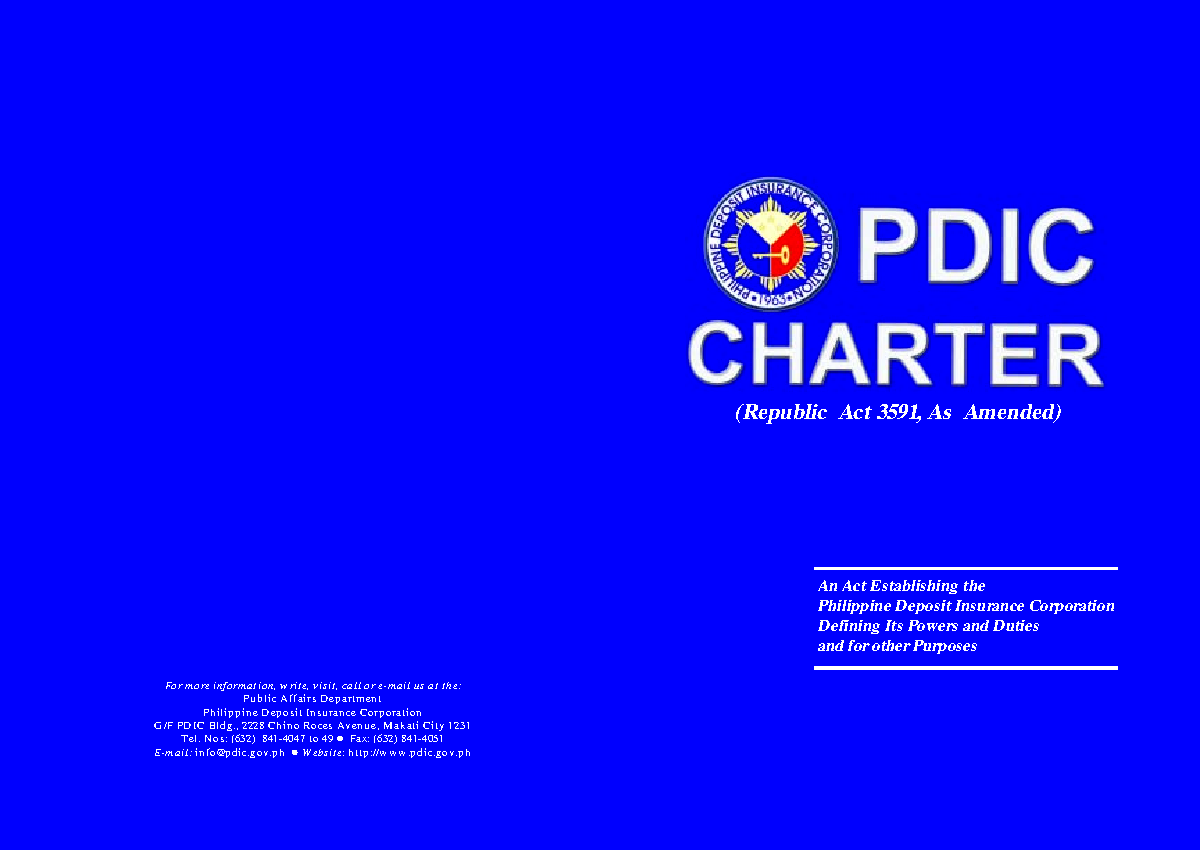 Pdic charter - Hope this helps - An Act Establishing the Philippine ...