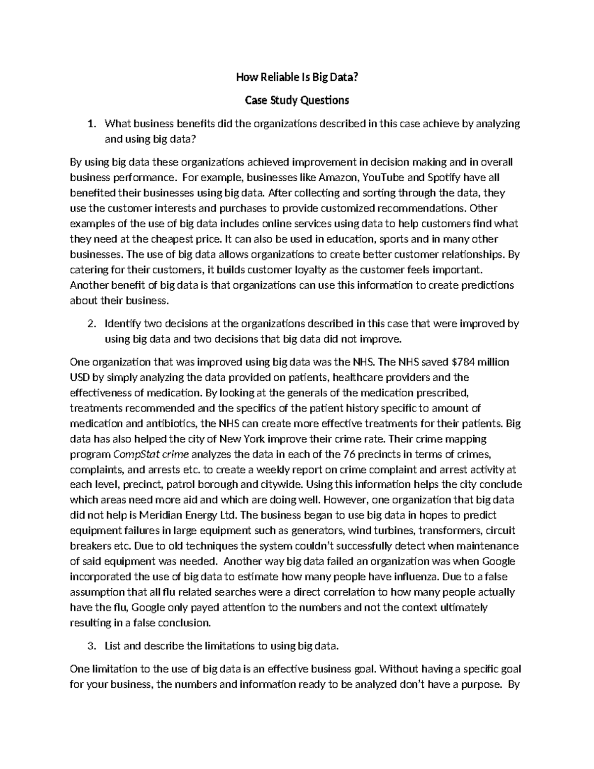 Case 6 - case 6 practice - How Reliable Is Big Data? Case Study ...