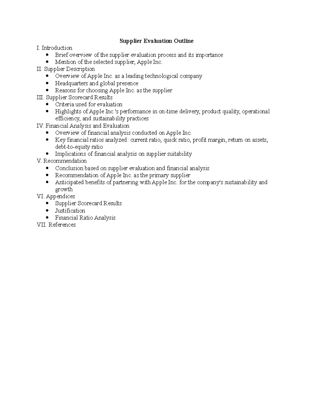 Supplier Evaluation Outline - Introduction Brief overview of the ...