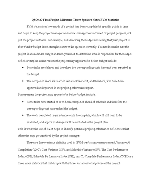 Dominic Garcia QSO 420 Module Four Milestone Two - QSO 435 Module Six: Integrating Earned Value ...