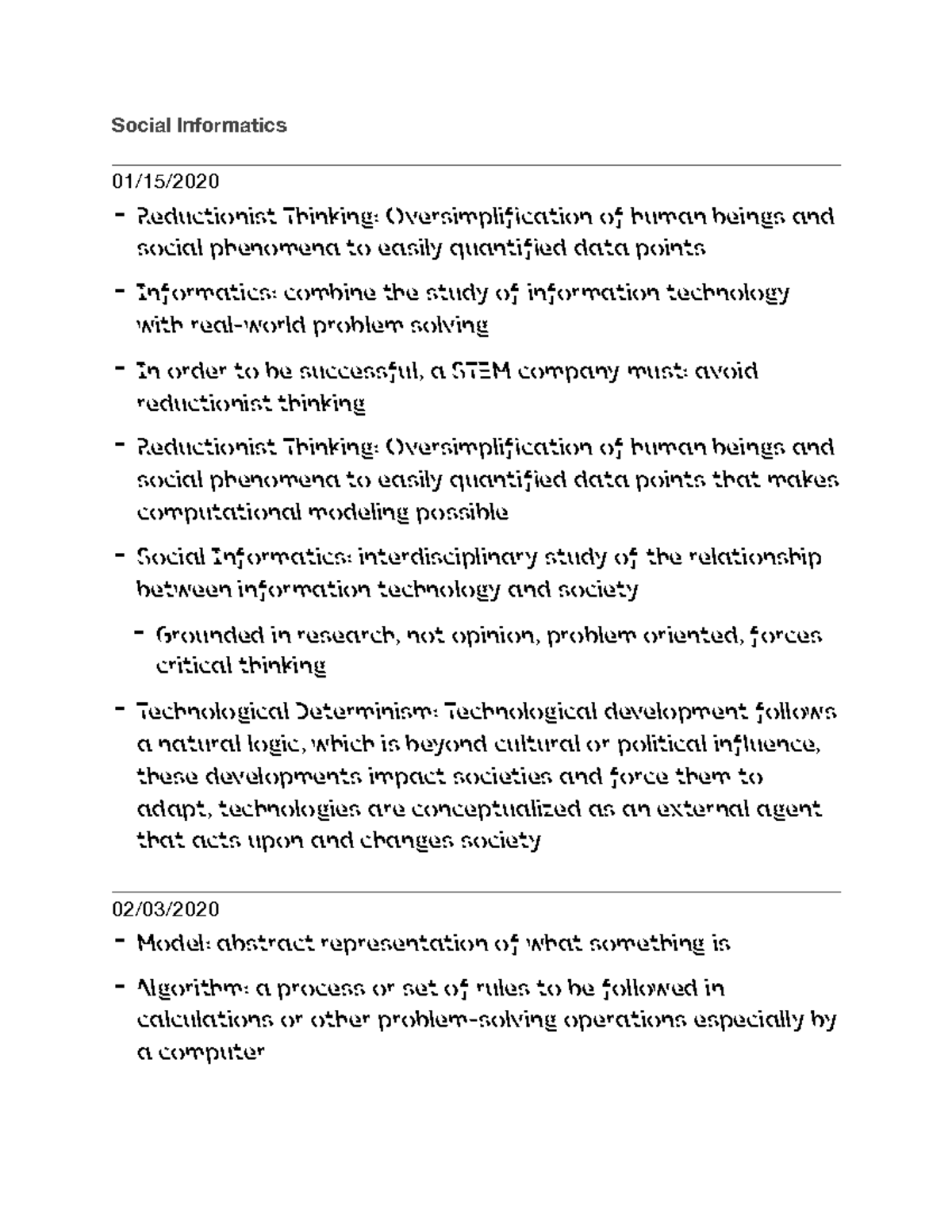 I202 Lecture Notes - Social Informatics 01/15/ - Reductionist Thinking ...