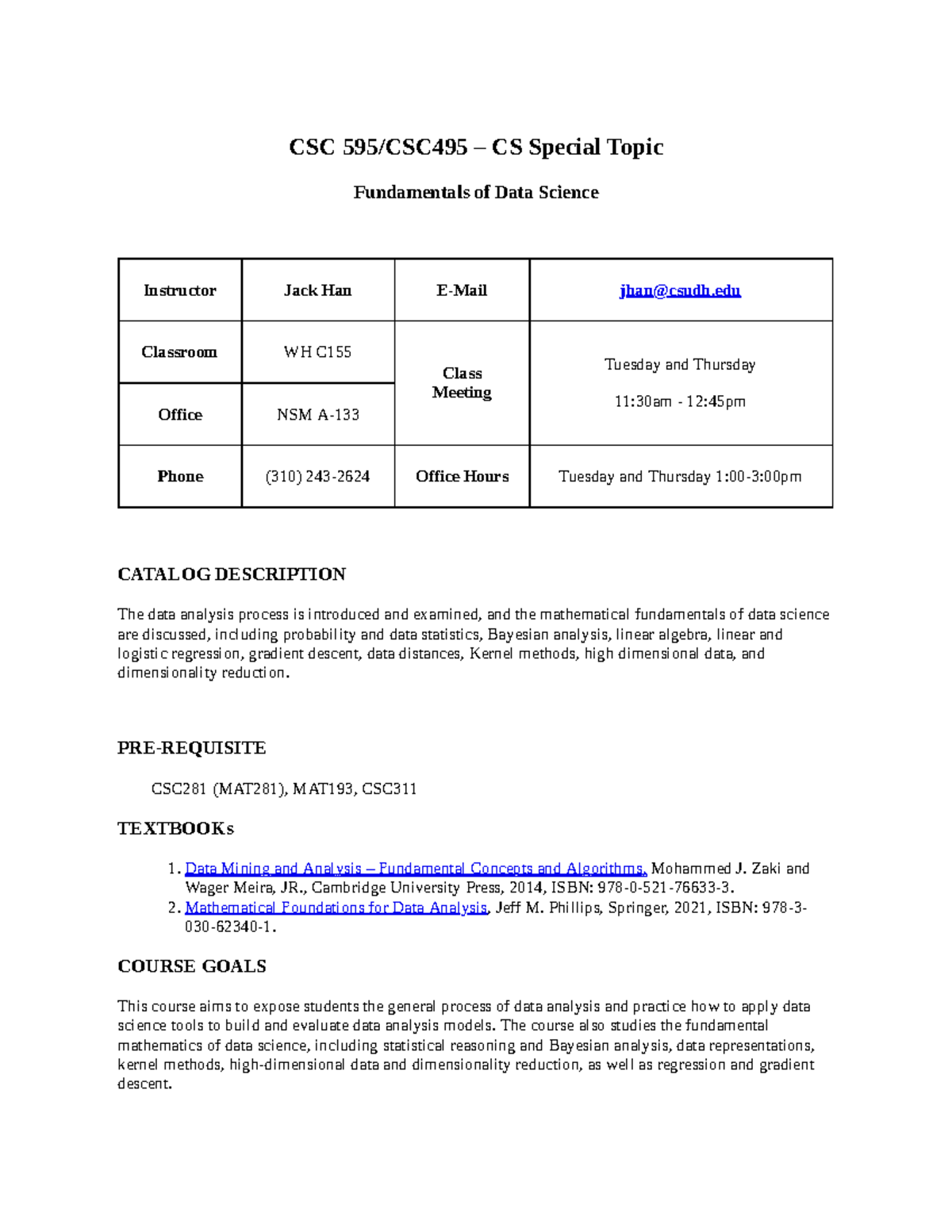 595 Syllabus - CSC 595/CSC495 – CS Special Topic Fundamentals of Data ...