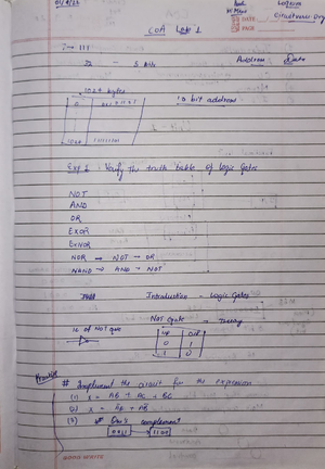 COA UNIT 1 Notes - Computer Organisation and Architecture - Studocu
