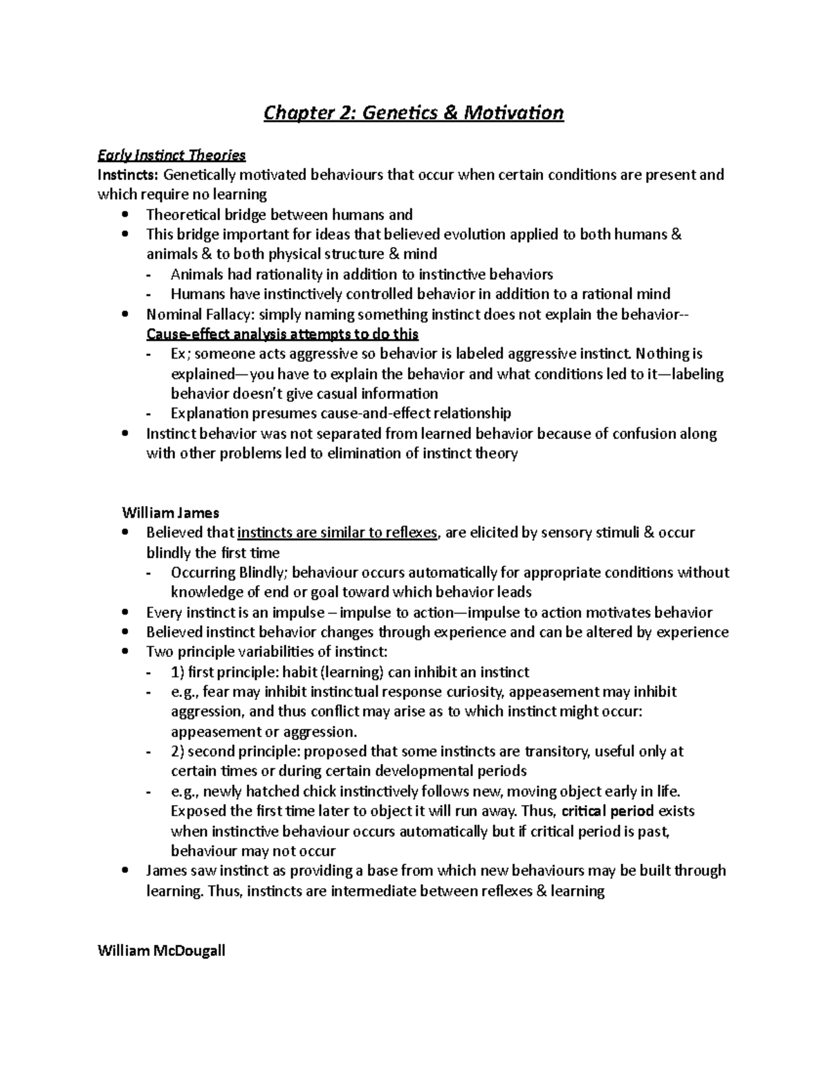 Motivation Chapter 2 notes - Chapter 2: Genetics & Motivation Early ...
