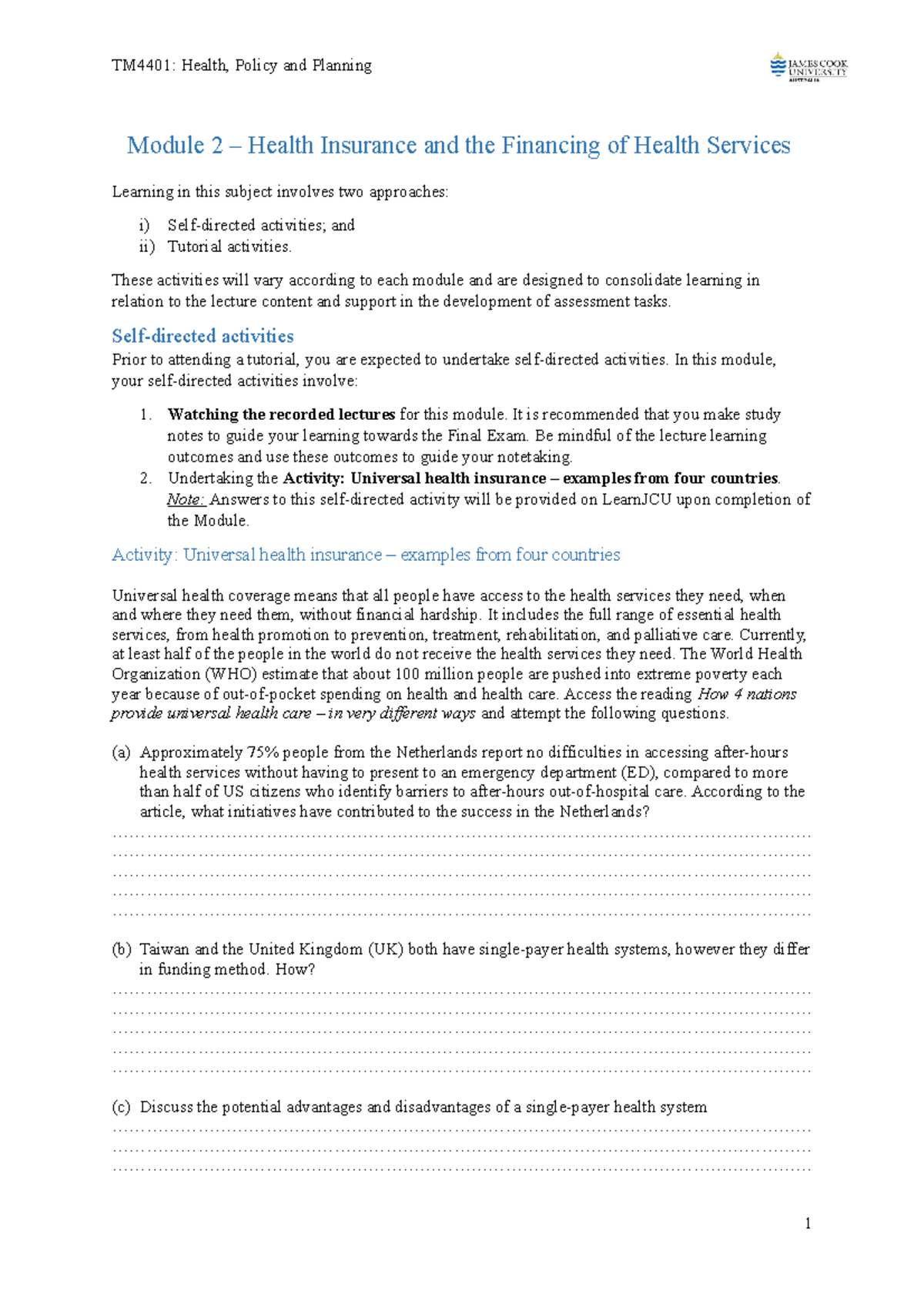 Module 2 Tutorial Workbook - Module 2 – Health Insurance and the ...