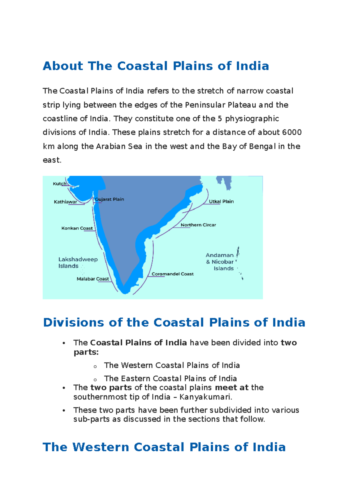 The Coastal Plains & Islands - About The Coastal Plains of India The ...