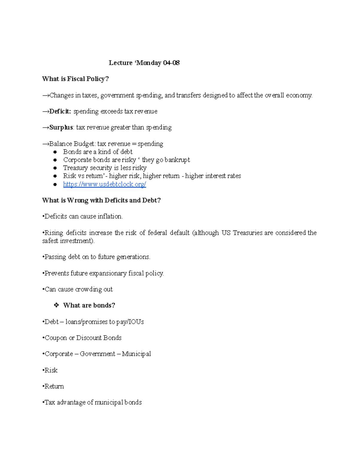 Lecture ‘Monday 04-08 - Lecture ‘Monday 04- What is Fiscal Policy? → ...