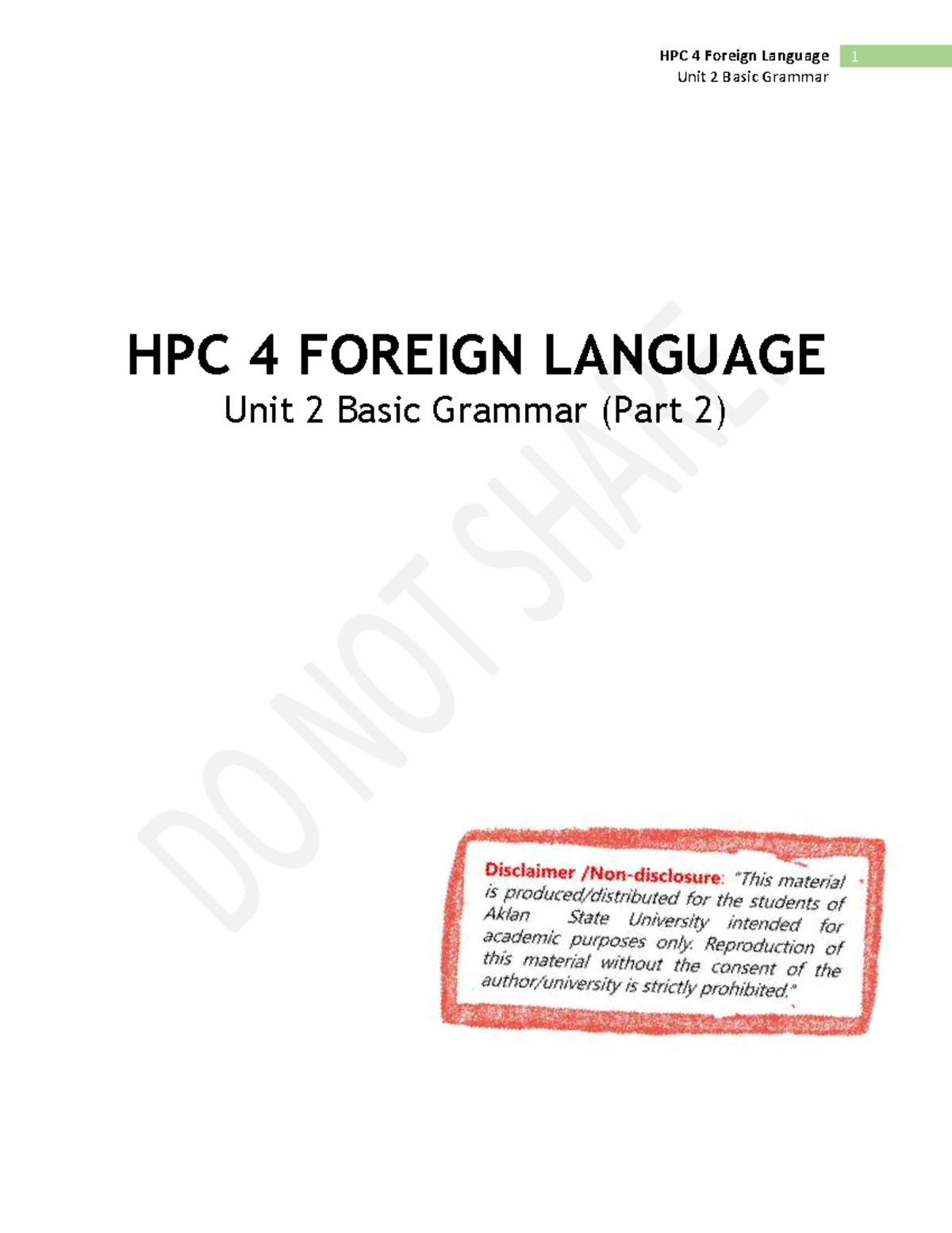 Unit 2 Basic Grammar Part 2 - Unit 2 Basic Grammar HPC 4 FOREIGN ...