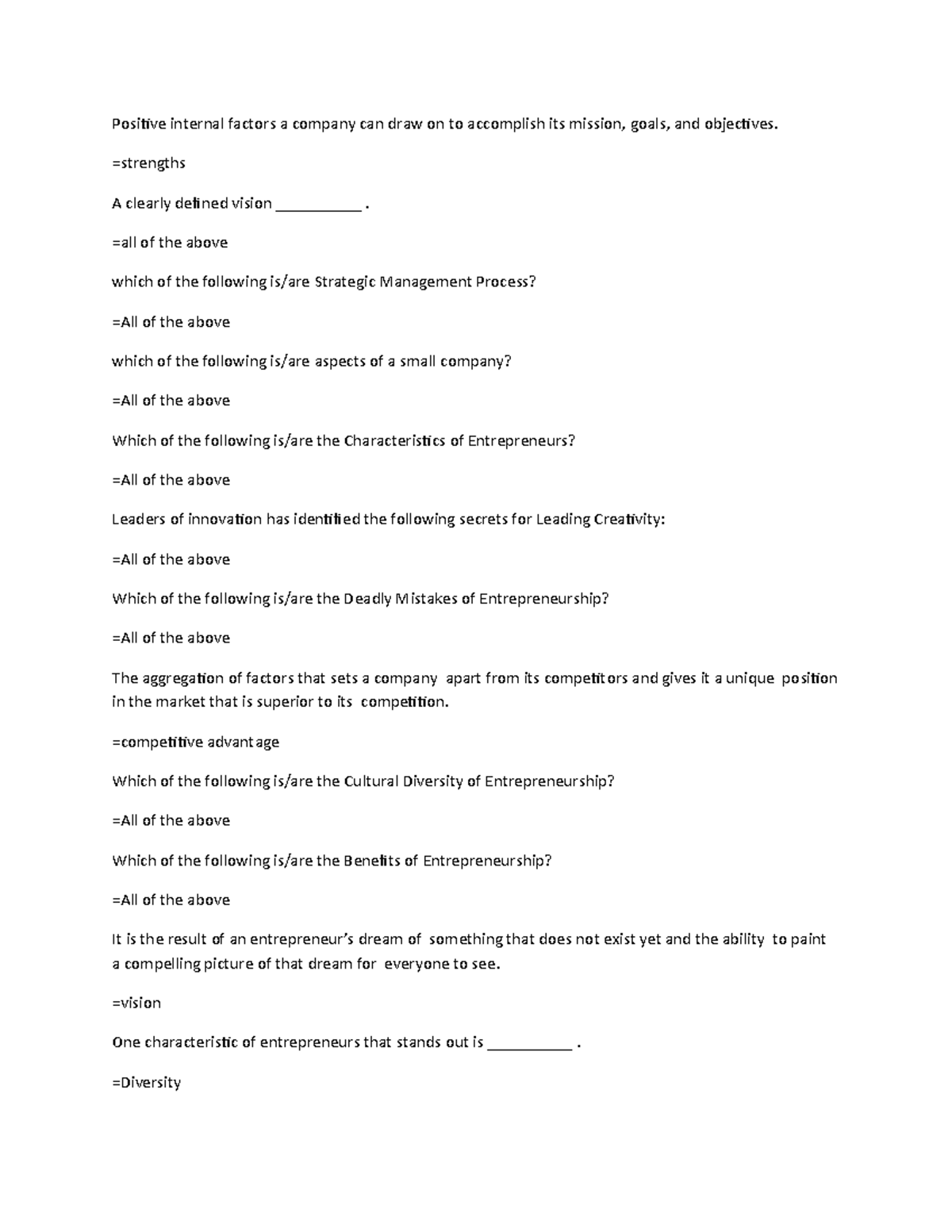 UGRD-TECHNOPRENEURSHIP Midterm - Positive internal factors a company ...