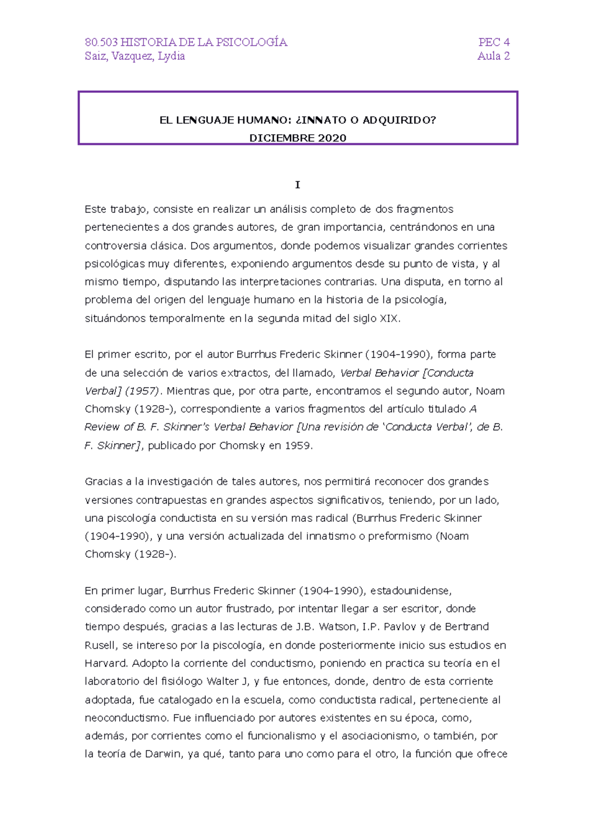 PEC4 Historia de la Psicología - Saiz, Vazquez, Lydia Aula 2 EL ...