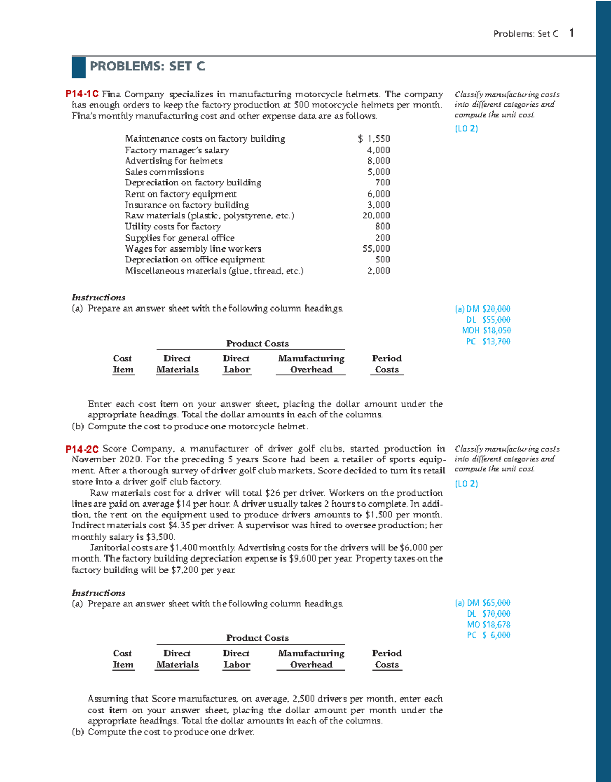 Ch14 problem set C finman 3e - Problems: Set C 1 PROBLEMS: SET C P1-1C Fina Company specializes ...