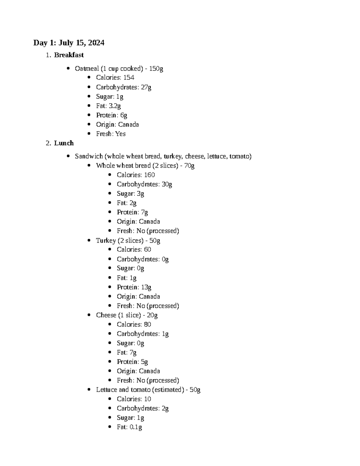Assignment-7 - Assignment-7 - Day 1: July 15, 2024 1. Breakfast Oatmeal ...