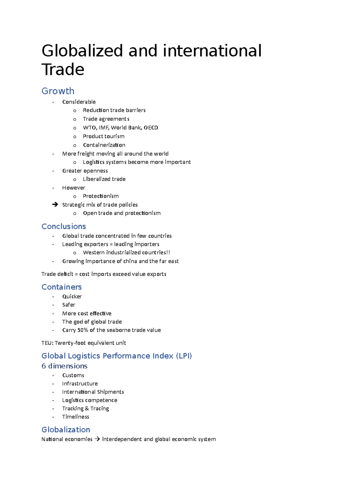 Globalized and international Trade summary - Globalized and ...