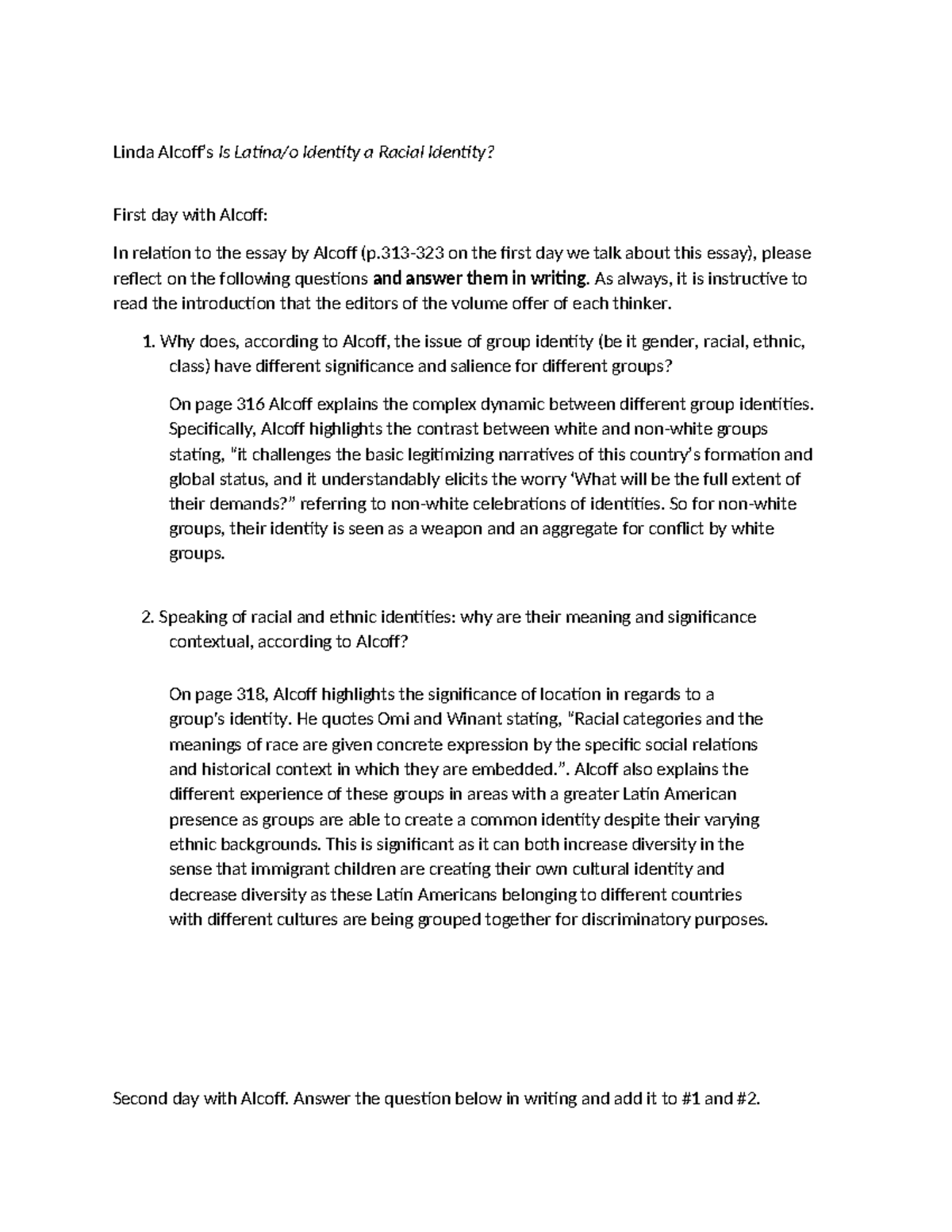 RG13 - Alcoff's Latinx identity - Linda Alcoff’s Is Latina/o Identity a ...