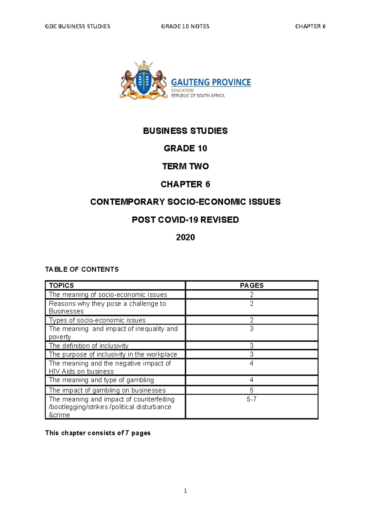 Revised Notes Socio Economic Issues Grade 10 - BUSINESS STUDIES GRADE ...