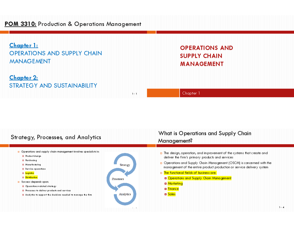 POM Strategy and analytics Chapter 1-2 - 1- 1 Chapter 1: OPERATIONS AND SUPPLY CHAIN MANAGEMENT ...