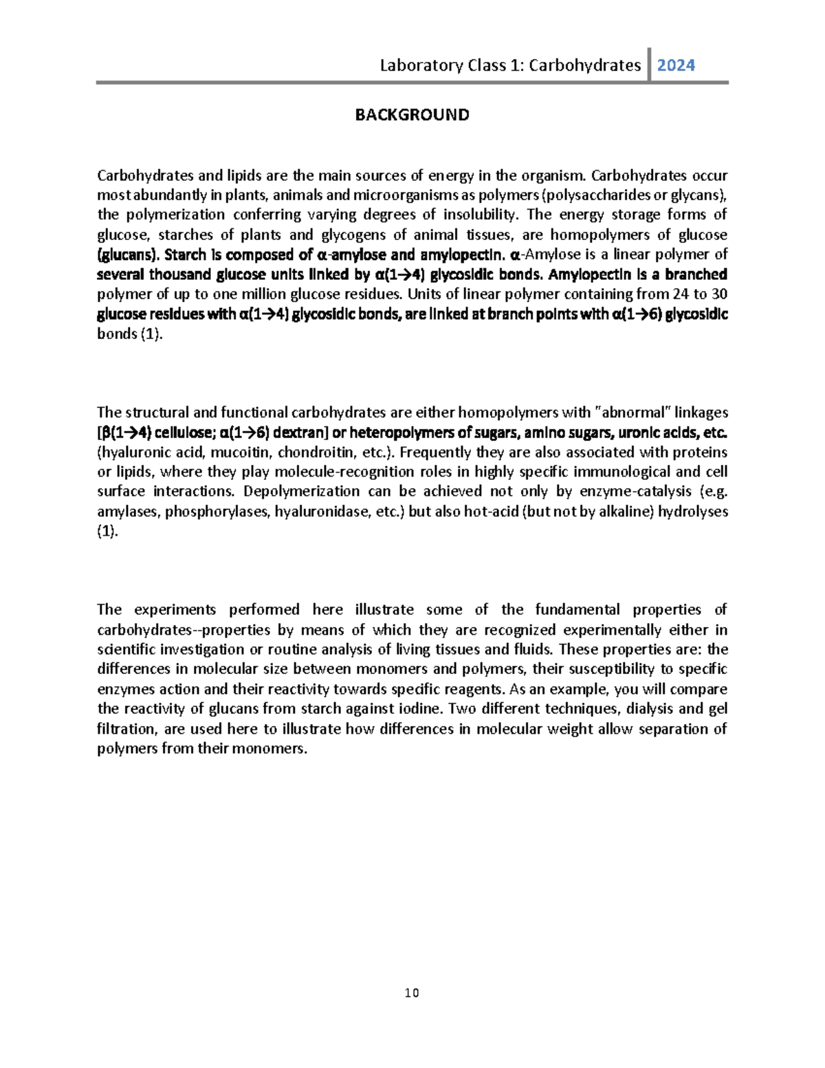Lab 1 - hehehehahaha - BACKGROUND Carbohydrates and lipids are the main ...