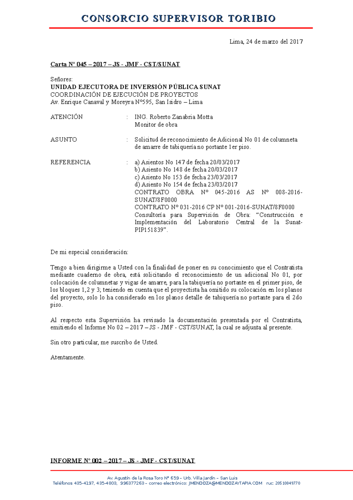 Carta Nº045- Solicitud de Adicional No 01 - C O N S O R C I O S U P E ...