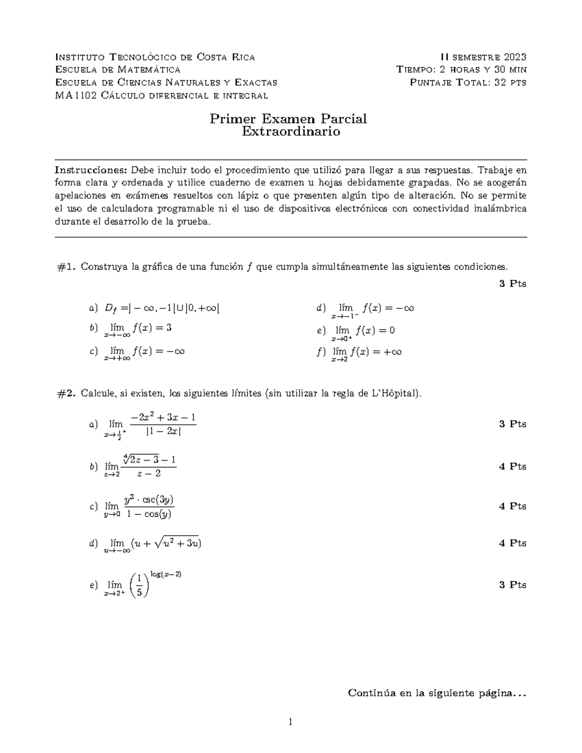 1er pacial del segundo semestre de calculo diferencial e integrall ...