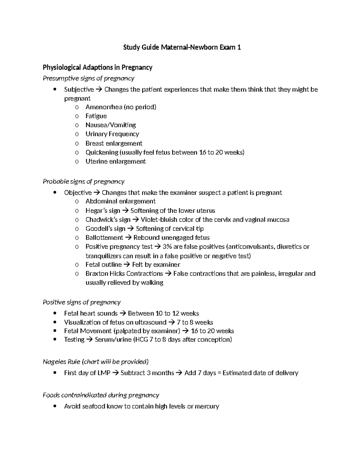 Maternity Study Guide Exam 1 - Study Guide Maternal-Newborn Exam 1 ...