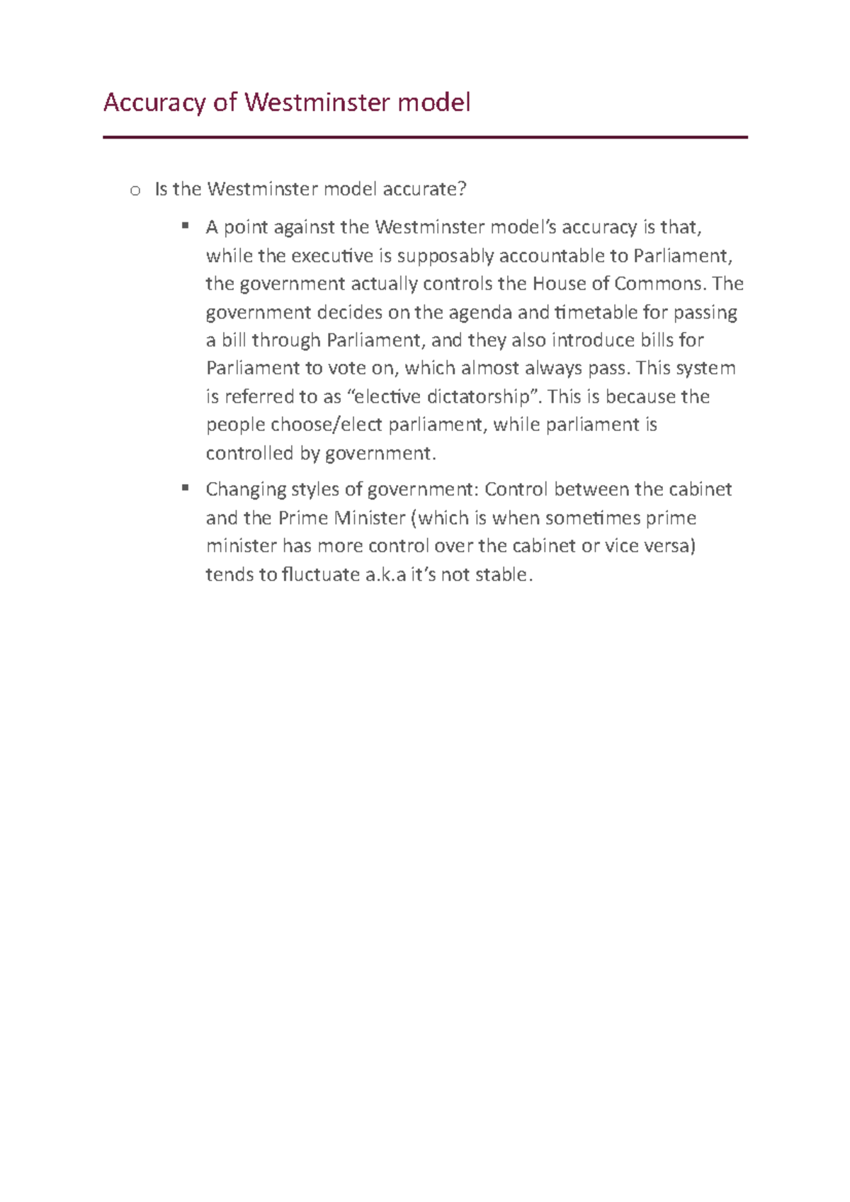 Accuracy of Westminster model - The government decides on the agenda ...