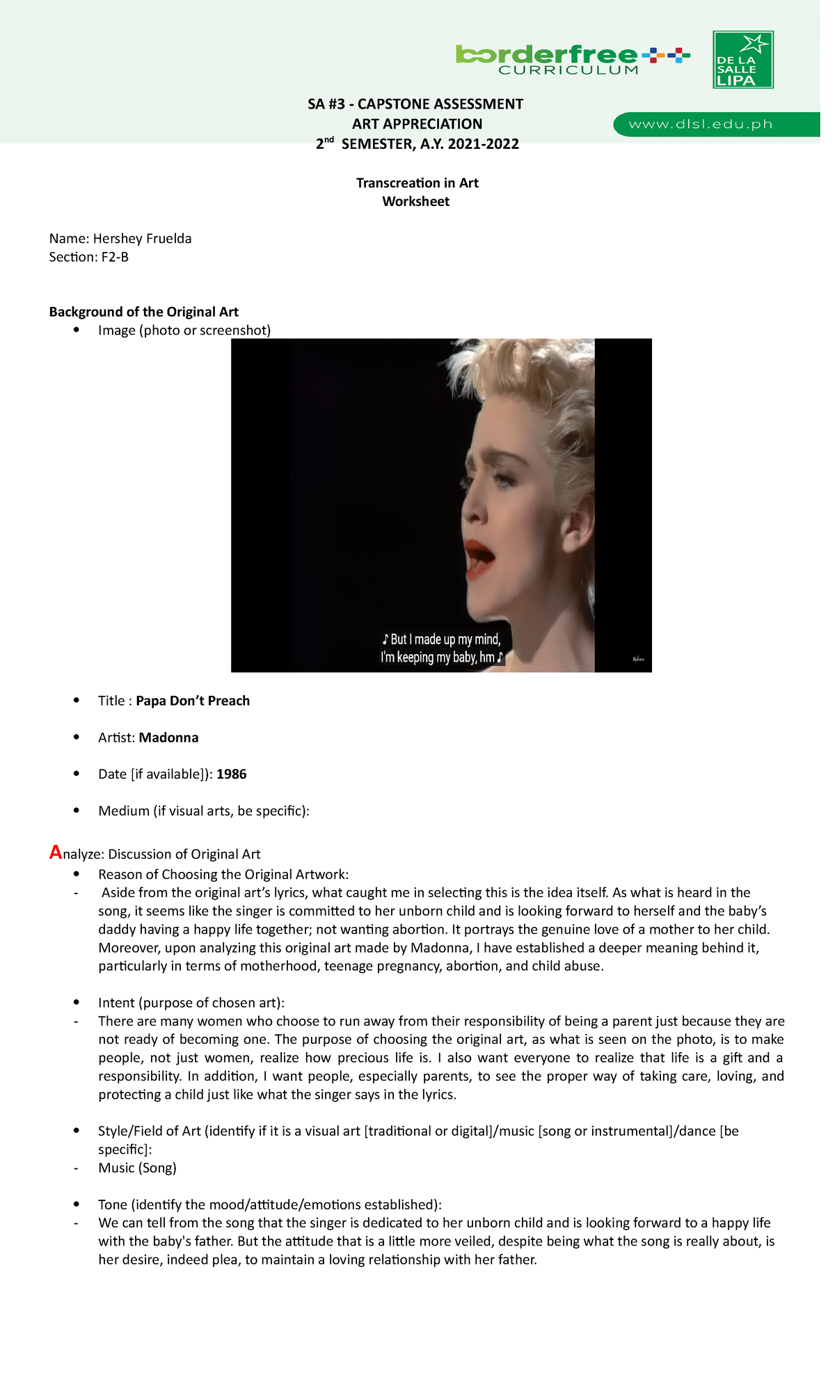 Transcreation-SA3 - transcreation art - SA #3 - CAPSTONE ASSESSMENT ART ...