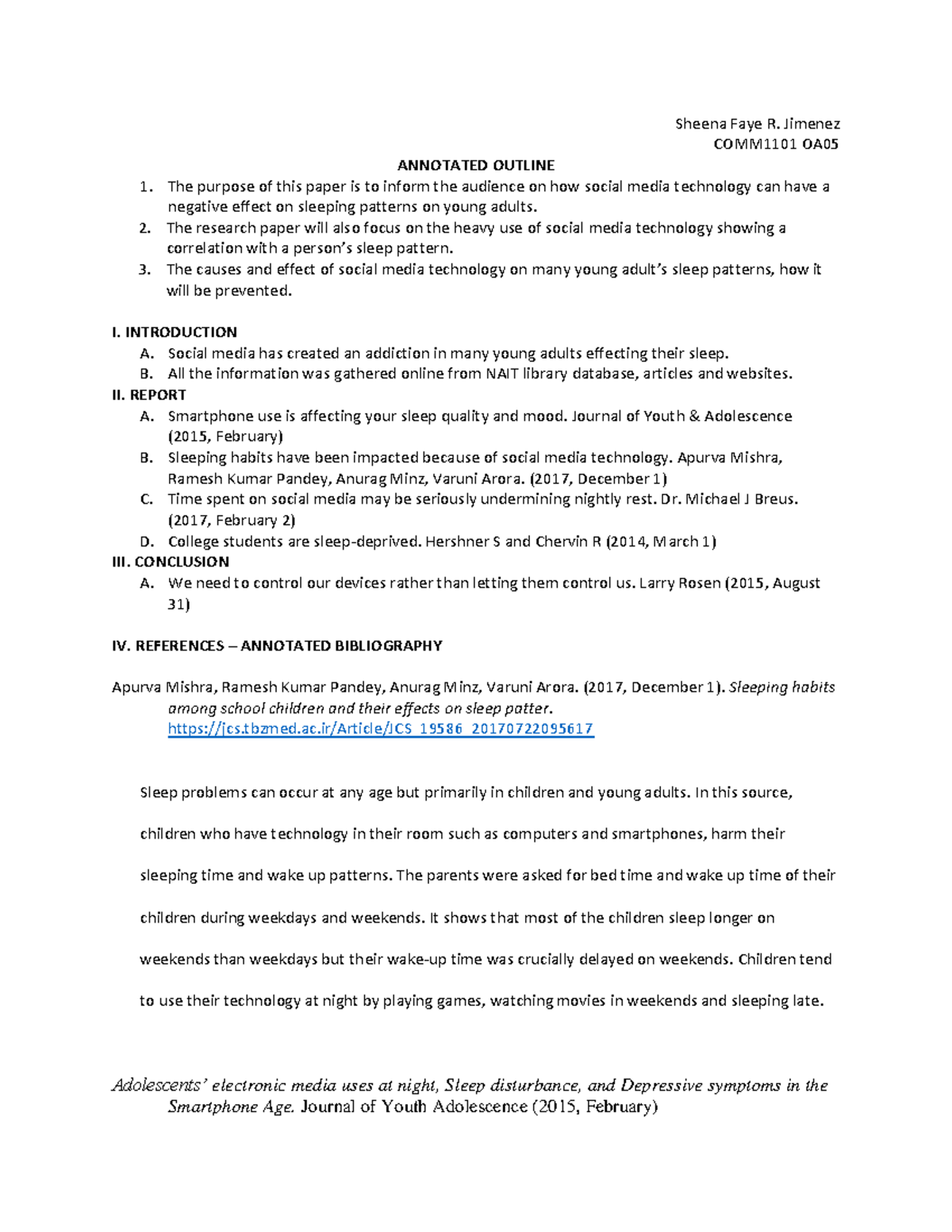 Annotated Bibliography - COMM - Sheena Faye R. Jimenez COMM1101 OA ...