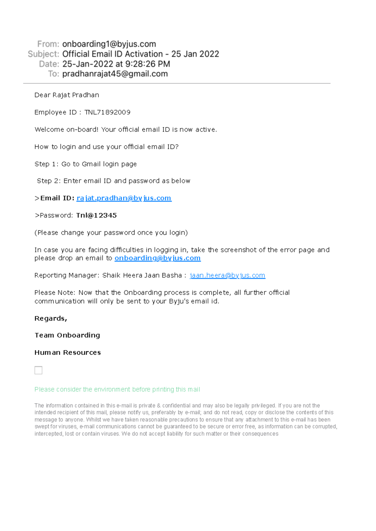 Official Email ID Activation - 25 Jan 2022 - Dear Rajat Pradhan ...