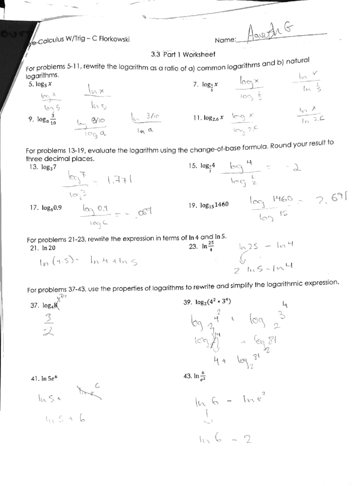 2024-12-02 20-13 - Math - C Florkowski Name: 3 Part 1 Worksheet For ...