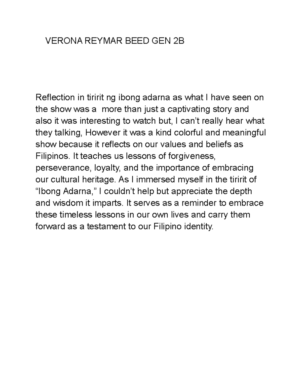 Tiririt - VERONA REYMAR BEED GEN 2B Reflection in tiririt ng ibong ...