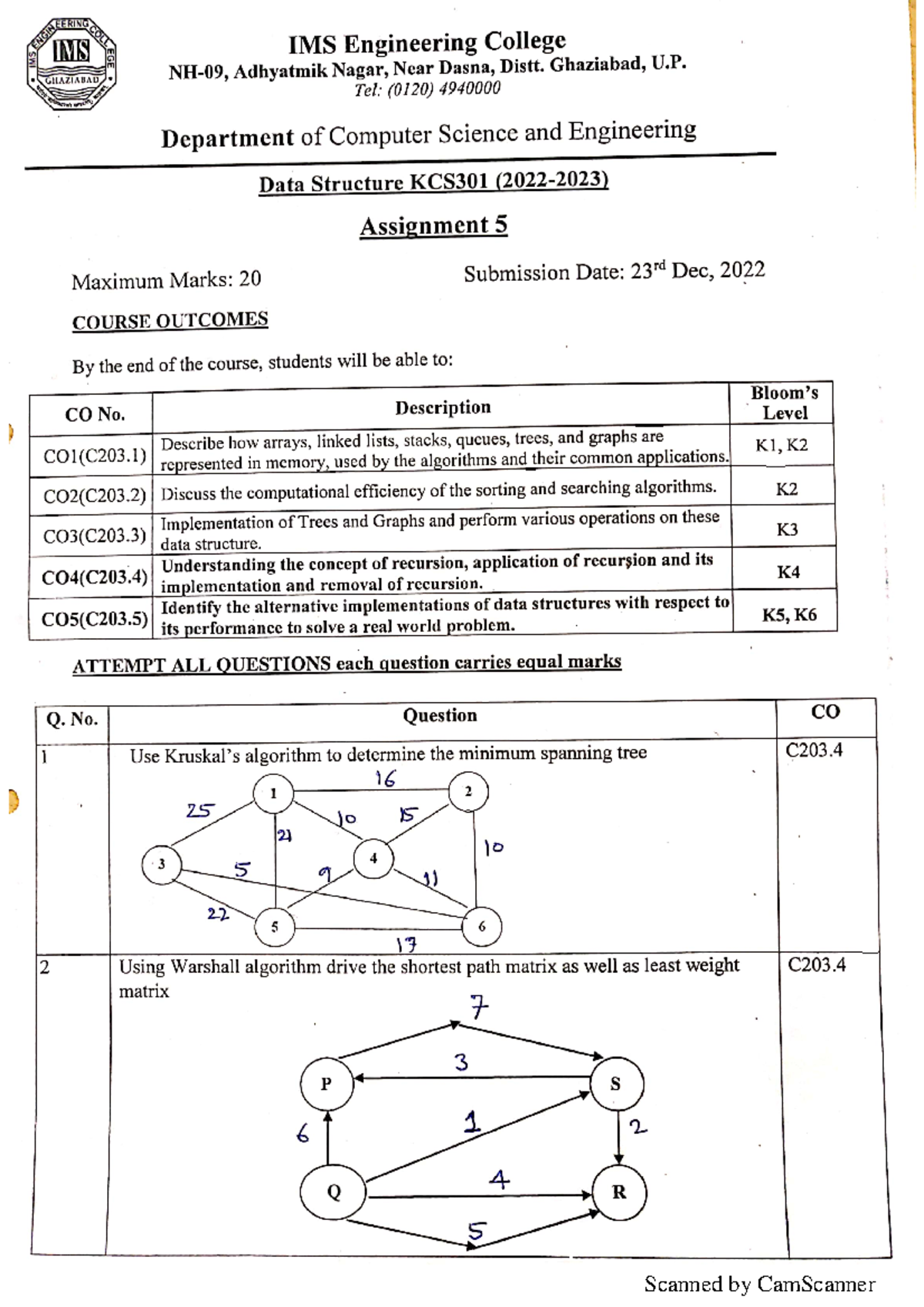 data structure assignment - B.tech - Scanned by CamScanner Scanned by CamScanner - Studocu