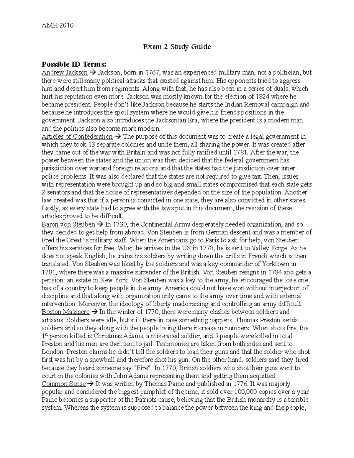 Exam 2 Study Guide - unit 2 - Exam 2 Study Guide Possible ID Terms ...