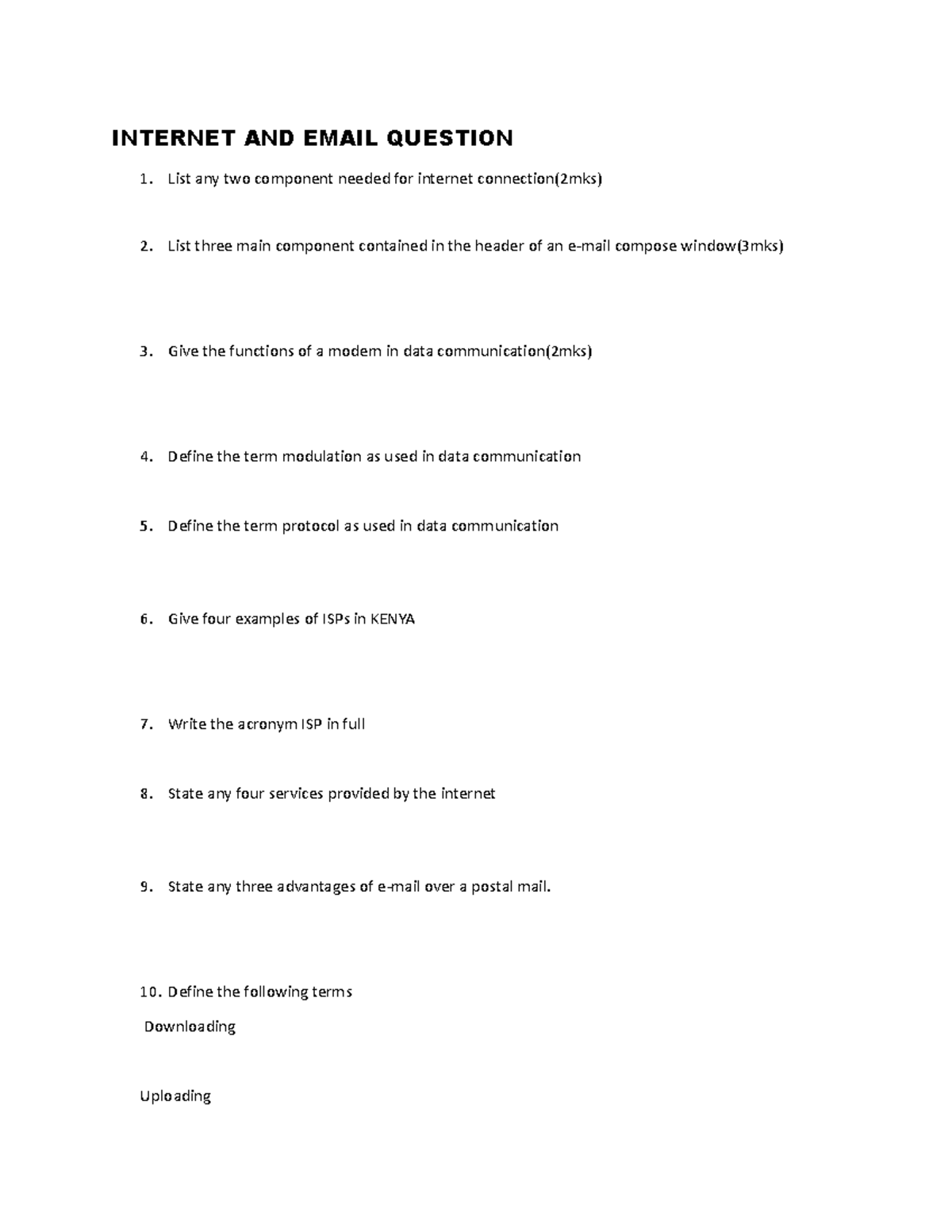 Internet and email question - INTERNET AND EMAIL QUESTION List any two ...