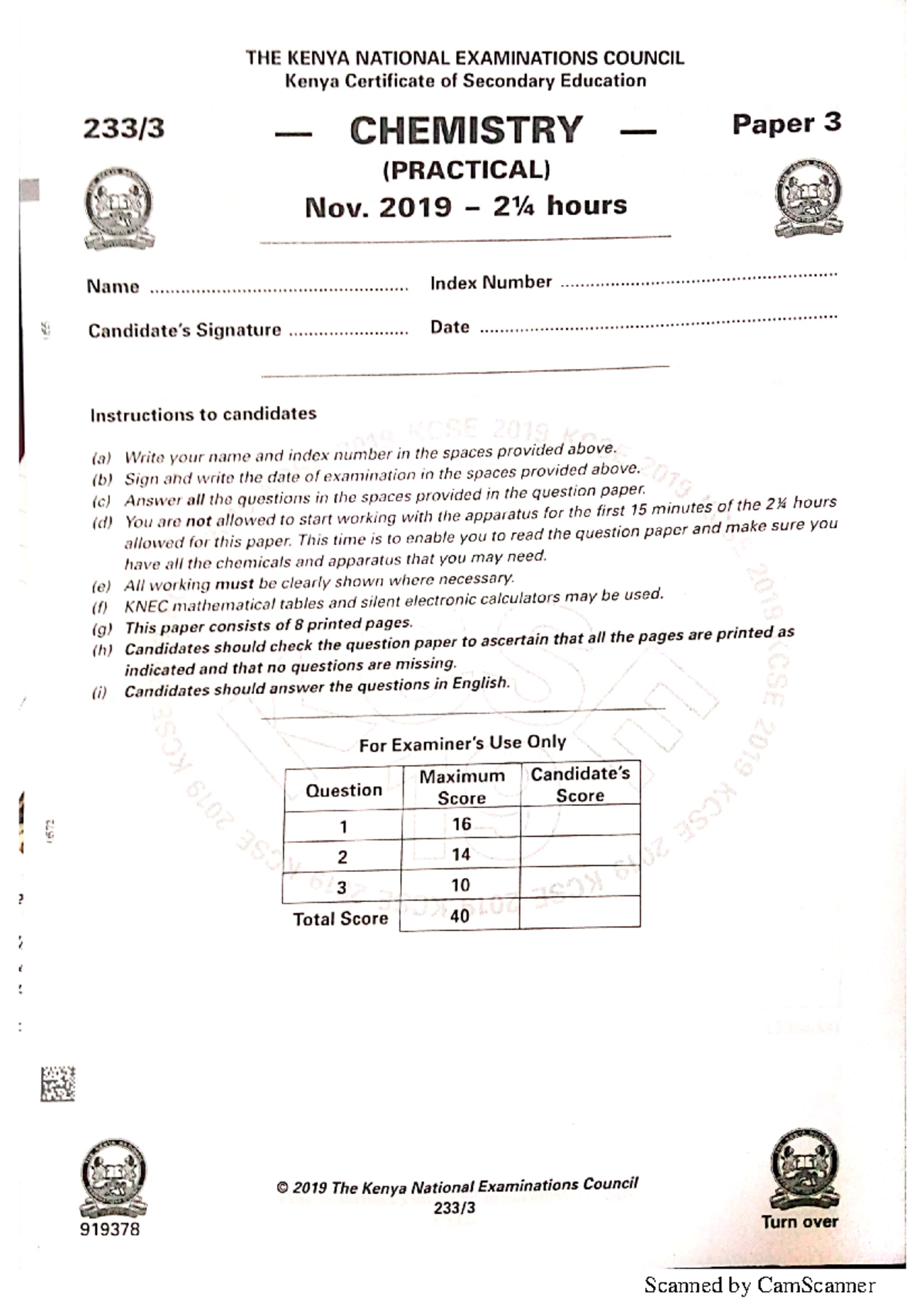 CHEM P3 KCSE 2019 - KCSE - BUSINESS MANAGEMENT - Studocu
