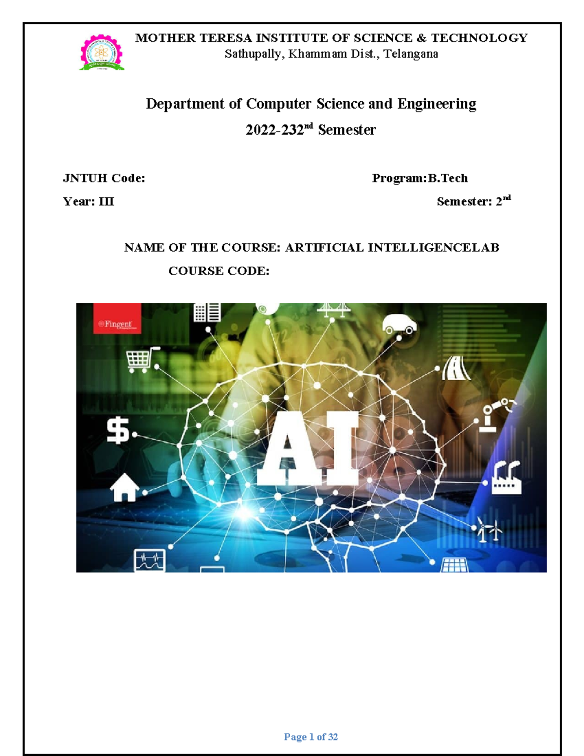 AI-Lab-manual 3=2 - lab manual - MOTHER TERESA INSTITUTE OF SCIENCE & TECHNOLOGY Sathupally ...